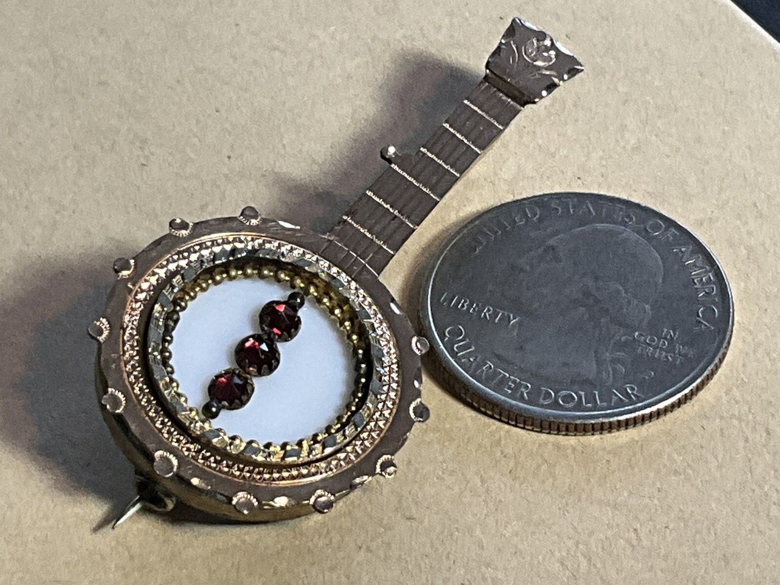 Antique Victorian Gold Filled Banjo Pin Brooch with Mother of Pearl ...