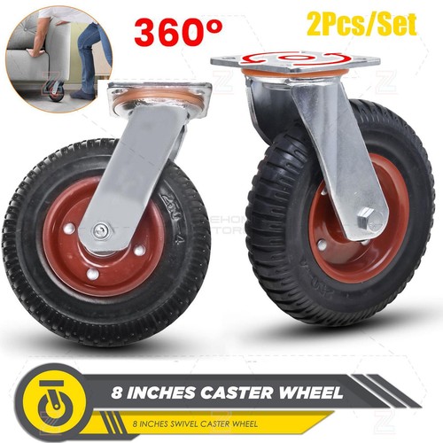 2x 200mm / 8" Heavy Duty Castor 360° Swivel Wheel Industrial Trolley ...