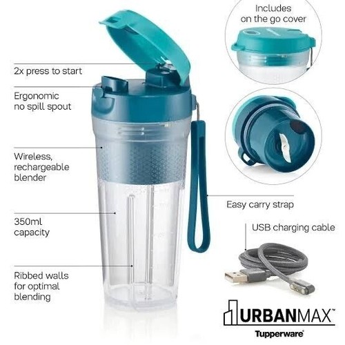 Tupperware Urbanmax Wireless Portable Blender USB Port charger 350ml ...
