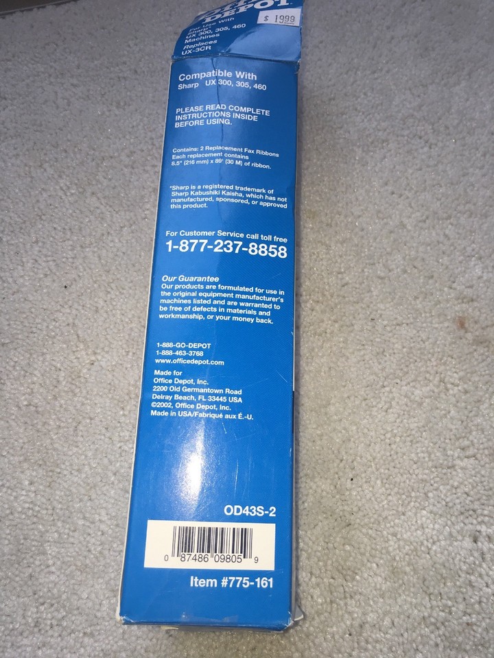 OFFICE DEPOT SHARP REPLACEMENT UX-3CR FAX RIBBONS UX 300,305,460 ...