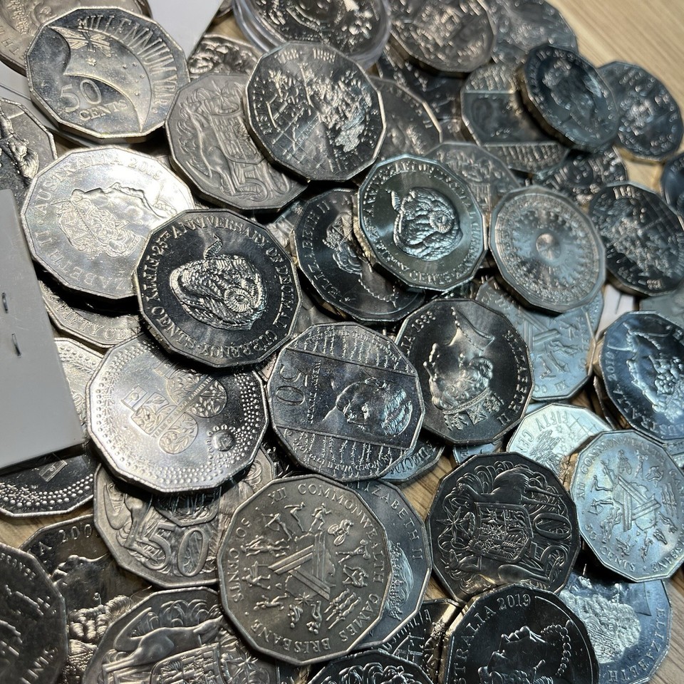 Mixed UNCIRCULATED 50 Fifty Cent Coins - 5 Australian Commemorative ...