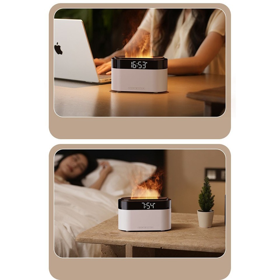 Whisper Quiet Colorful Flame Humidifier and Alarm Clock with Timer ...