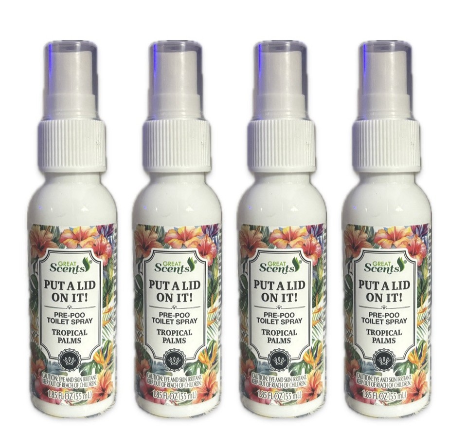 4 Great Scents Put A Lid On It Pre-Poo Toilet Spray TROPICAL PALMS 1.85 ...
