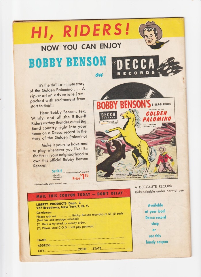 Bobby Benson's B-Bar-B Riders #16/ GOLDEN AGE WESTERN COMIC #3 Bob ...