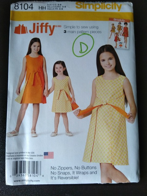 Uncut Simplicity Pattern 8104 Girl Children Size 3 to 6 Jiffy Wrap ...
