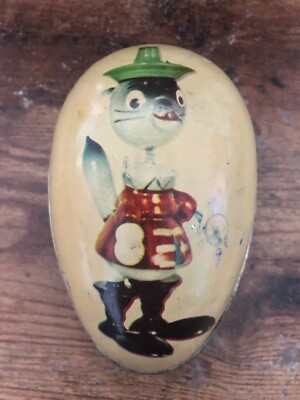Vintage METAL TIN LITHO Easter Egg Candy Container Indian Squaw Rabbit ...