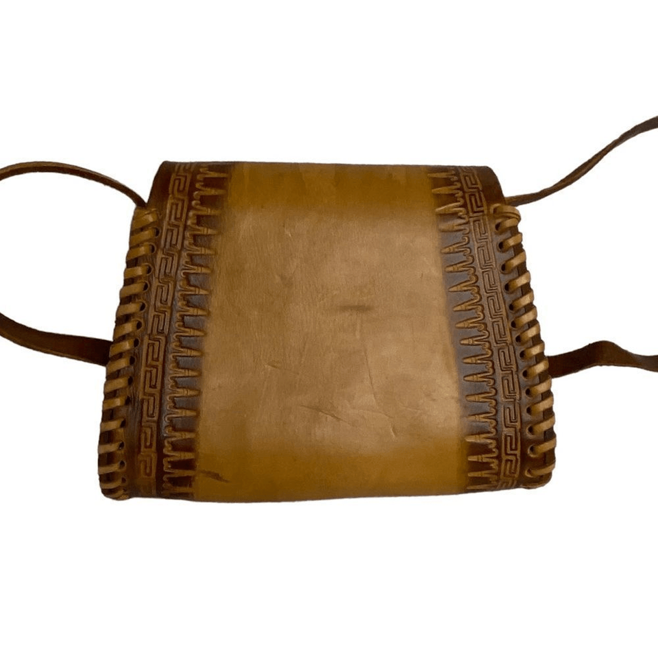 Aztec Tooled Leather Brown Buckle Closure Whip Stitch Crossbody Saddle ...