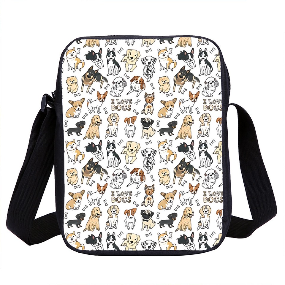 Cute Puppy Dog Doodle Dog Pug Kids School Backpack Cooler Lunch Bag Pen ...