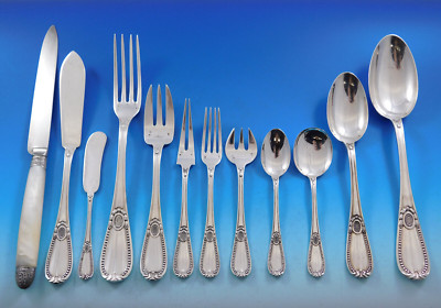 Tetard Freres Perles Sterling Silver Flatware Set Service French 72 pcs ...