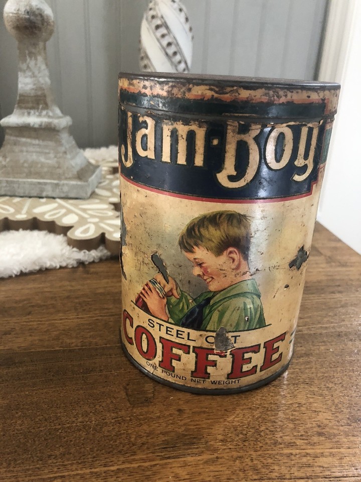 Rare* Vintage Jam Boy Paper Label Coffee Tin - Jameson Boyce Co ...