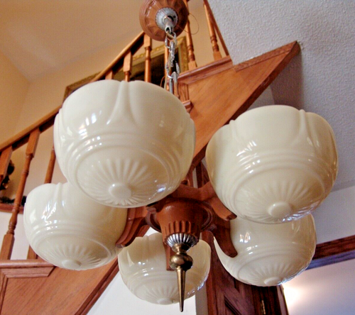 MARKEL ART DECO ANTIQUE VINTAGE 5 LIGHT SLIP SHADES 1930 RESTORED WOW ...