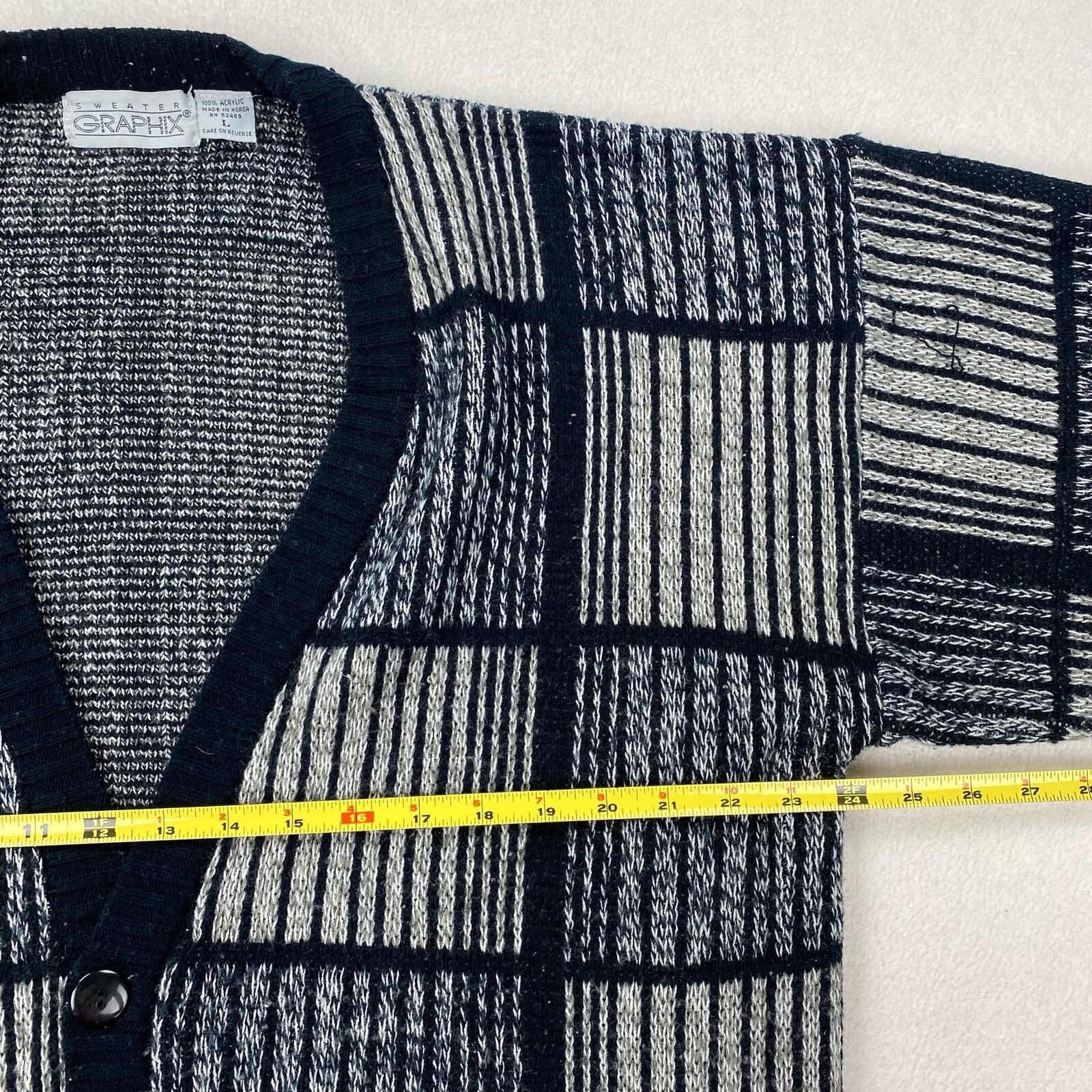 Vintage Sweater Graphix Sweater Size Large Black Grey Patterned ...