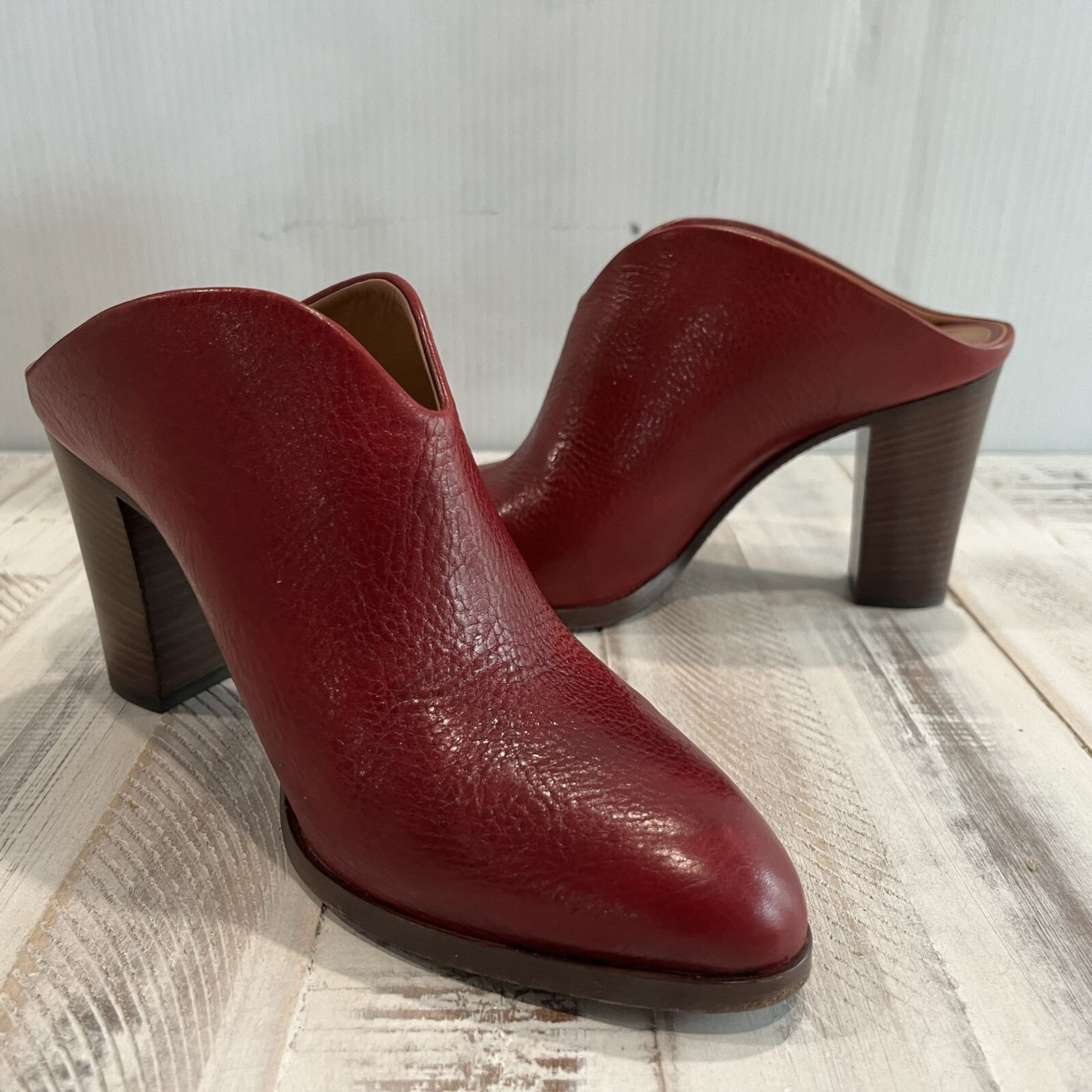 FRYE JANE Leather Mule Heels Oxblood Red Closed Toe Women's Size US 7 ...