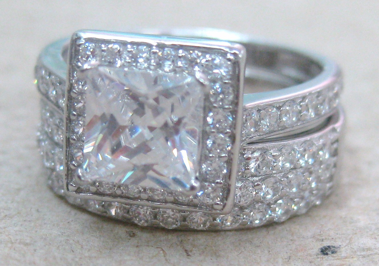 925 STERLING SILVER SQUARE PRINCESS CUT CZ BRIDAL SET ENGAGEMENT ...