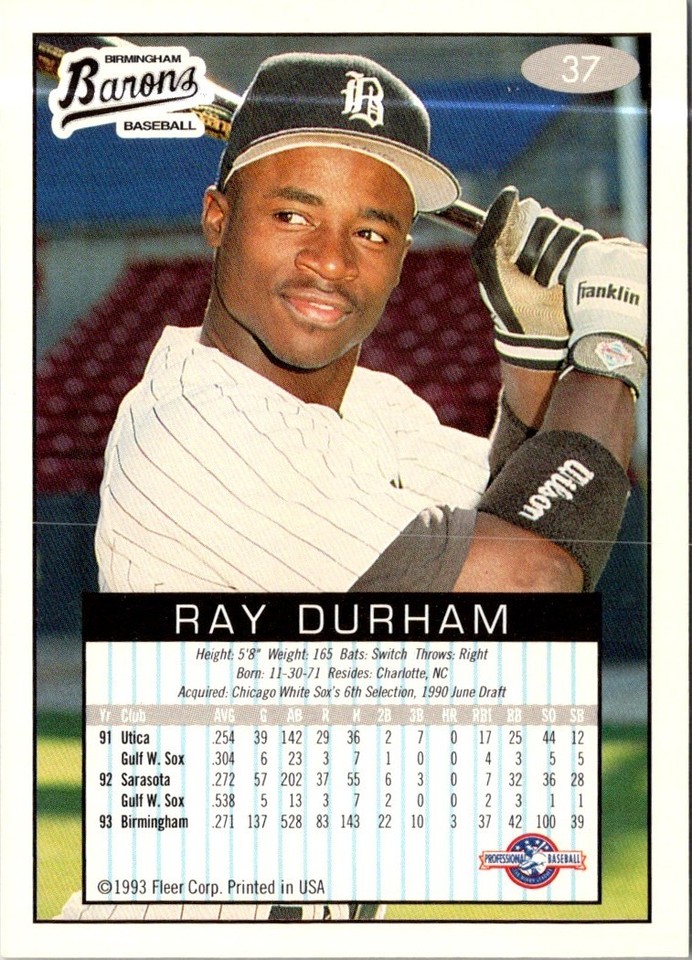 1993 Fleer Excel Ray Durham #37 Birmingham Barons Baseball Card | eBay