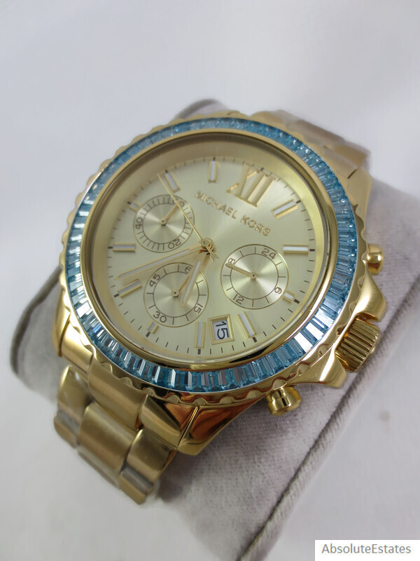 NEW Michael Kors Everest Blue Crystal Gold Chronograph Watch MK7210 NWT ...