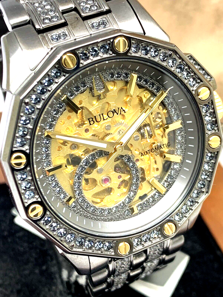 Bulova Men's Watch 98A293 Automatic Skeleton Dial Black Gunmetal ...