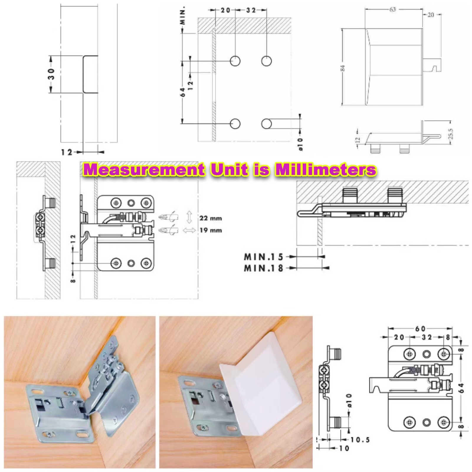 Cabinet Hanger Mounting Brackets Pair Wall Hanging Hardware Adjustable ...