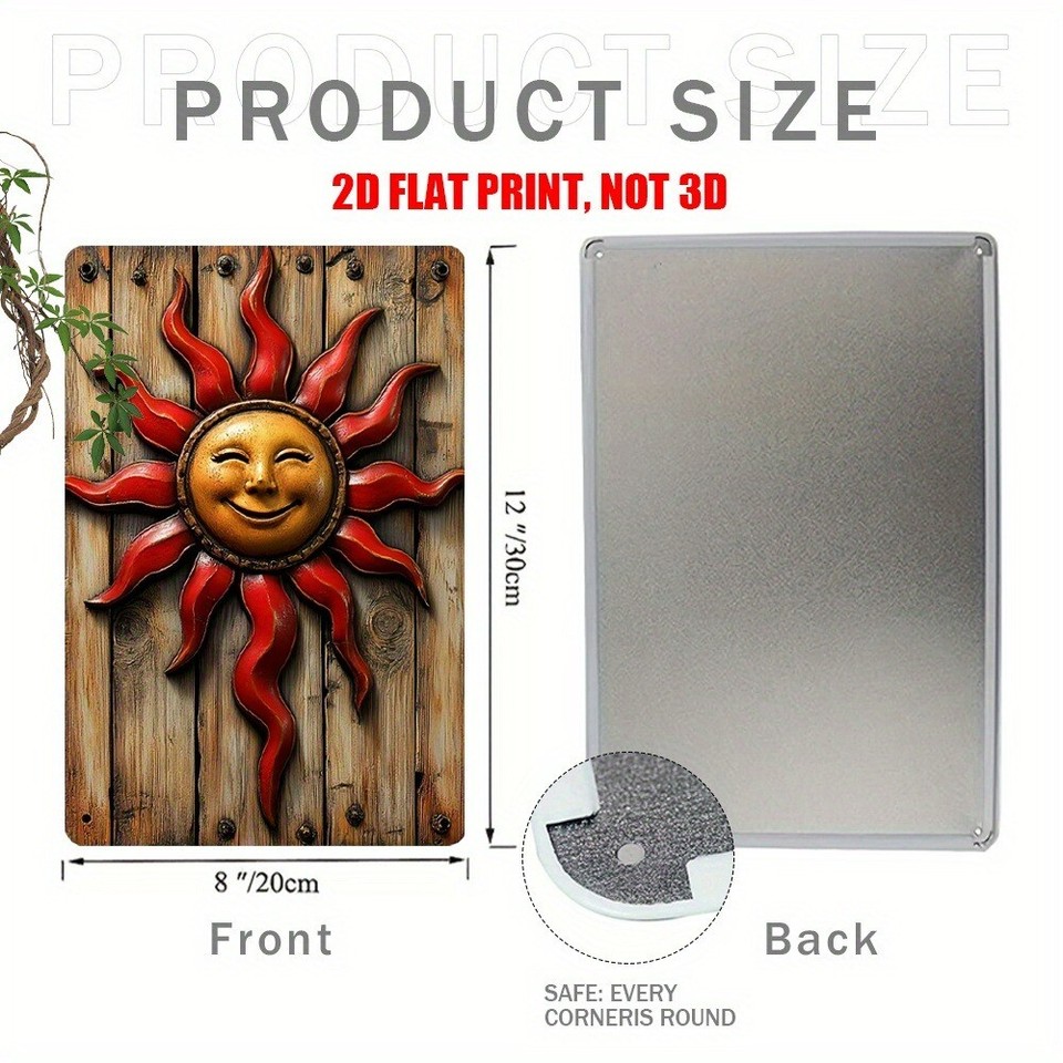 Retro Sun Metal Sign Wall Plaque Smiling Sun Indoor/Outdoor Decor Cafes ...