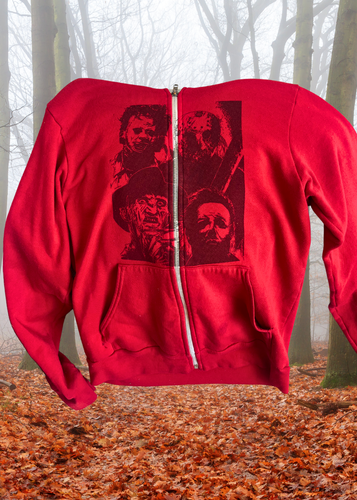 Horror Hoodie Red Zip Up with Michael Myers Freddy Jason Chucky ...