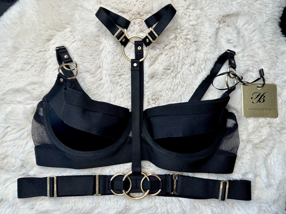Honey Birdette ARLIAH🖤 Black & Gold Bra 32B + Harness | eBay