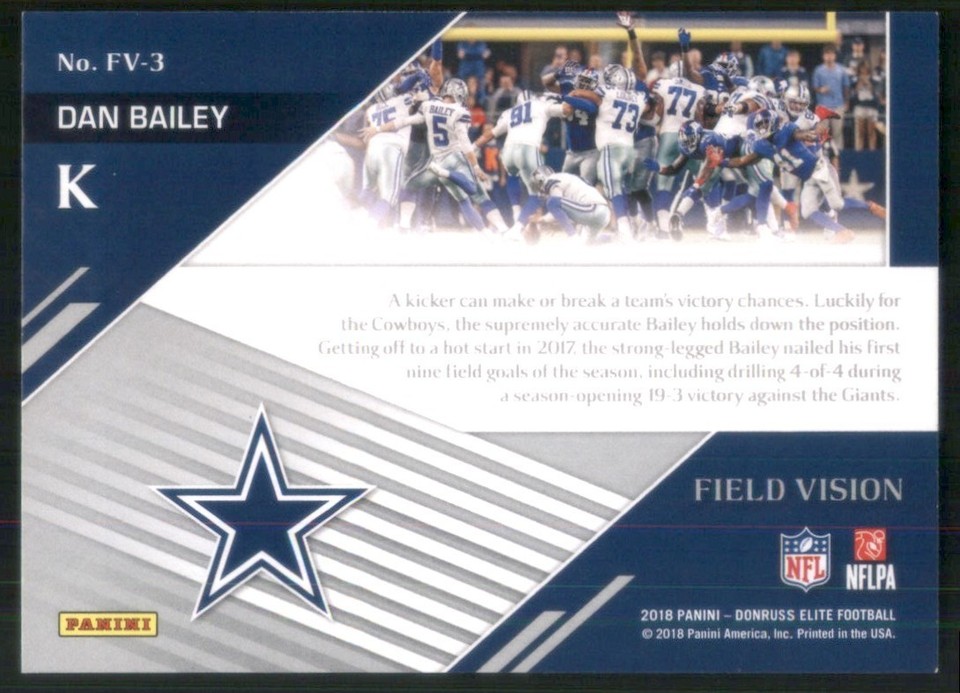 2018 Elite Field Vision Green #FV-3 Dan Bailey Dallas Cowboys 858 | eBay