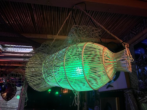 NEW Rattan Fish Trap Lamp W/ Real Puffer Fish Green Led Smokin Tikis ...