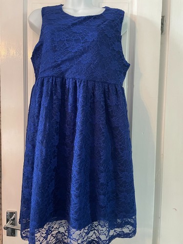 Bright blue lace overlay sleeveless dress size 18 | eBay UK