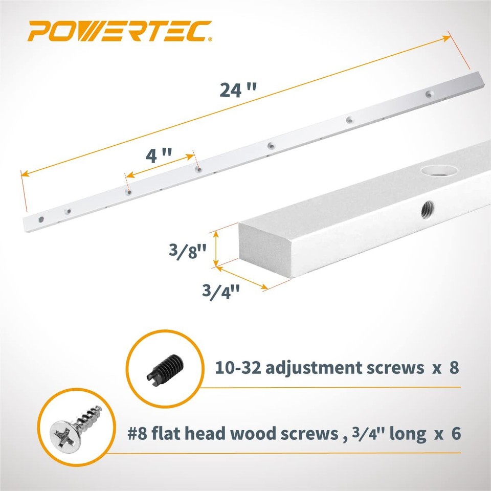 POWERTEC Crosscut Sled Miter Bar for Table Saw Sled 3/4" x 3/8" x 24 ...