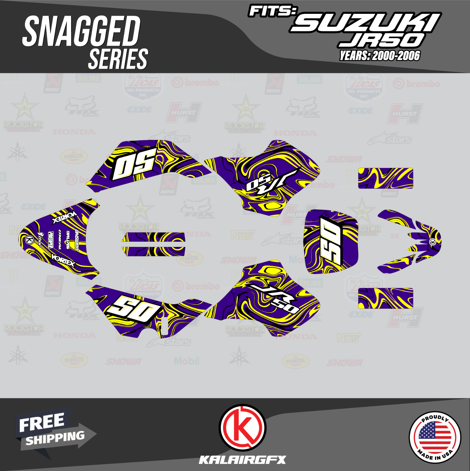 Graphics Kit for SUZUKI JR50 (2000-2006) JR 50 Snagged Series - Purple ...