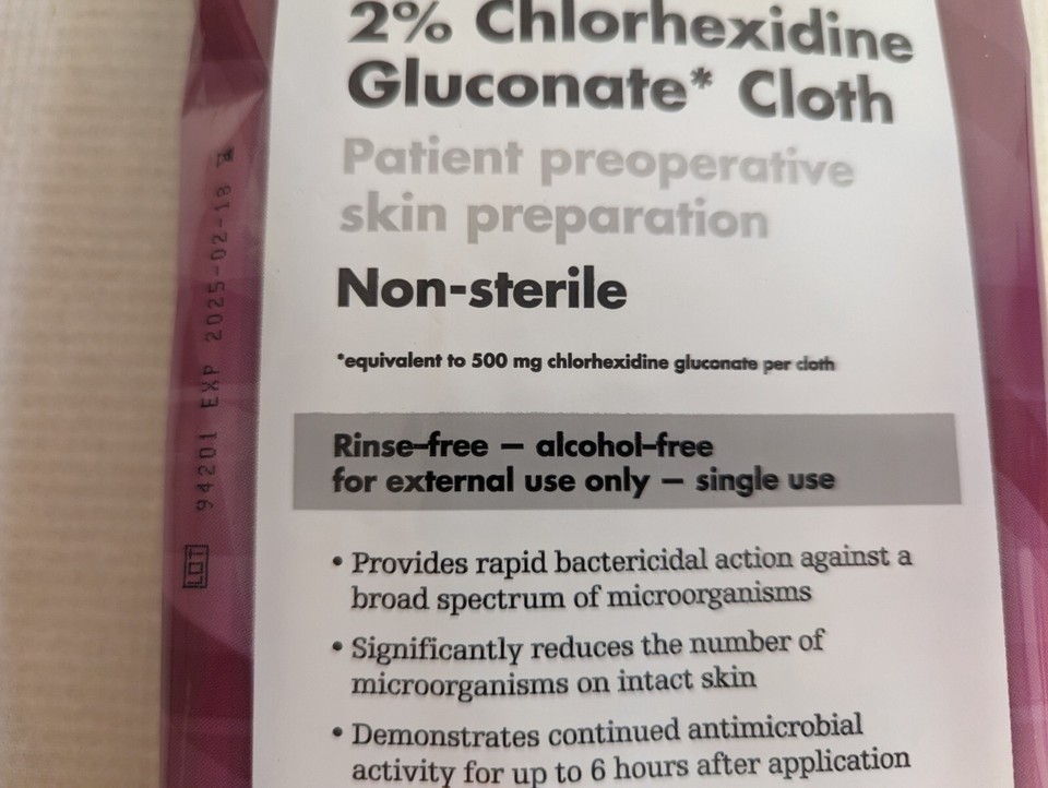 Stryker Sage 2% Chlorhexidine Gluconate Cloth Patient Pre Op Skin Prep ...