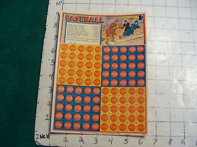 Vintage Original unused BASEBALL Punch Board game W H Brady UNUSED ...