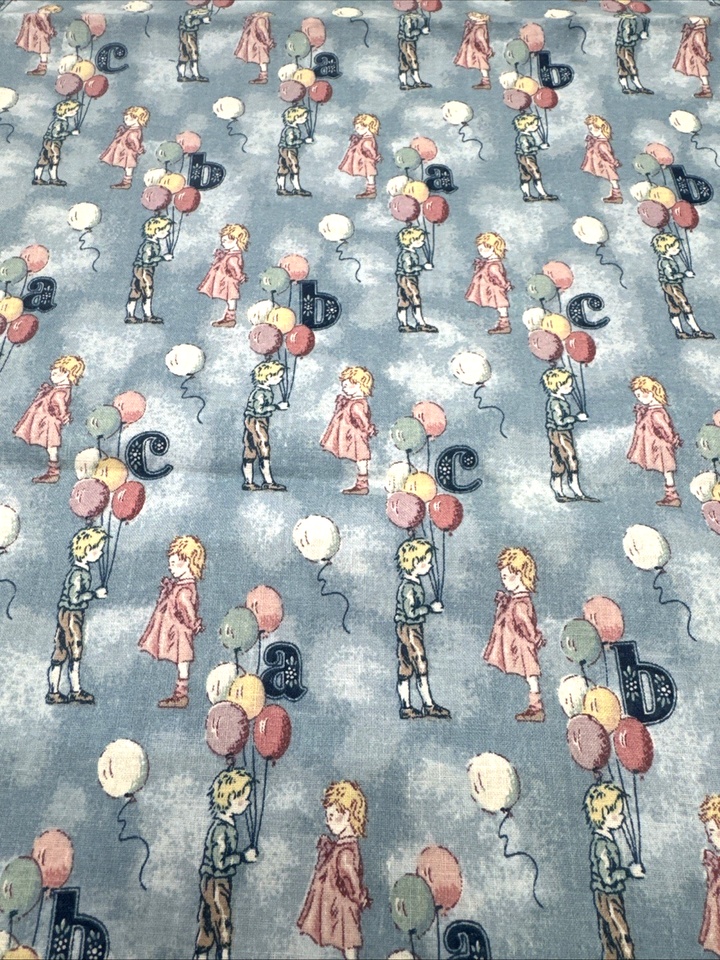 Vintage Children Balloons ABC Mottled Blue Cotton Fabric BT Half Y #22 ...