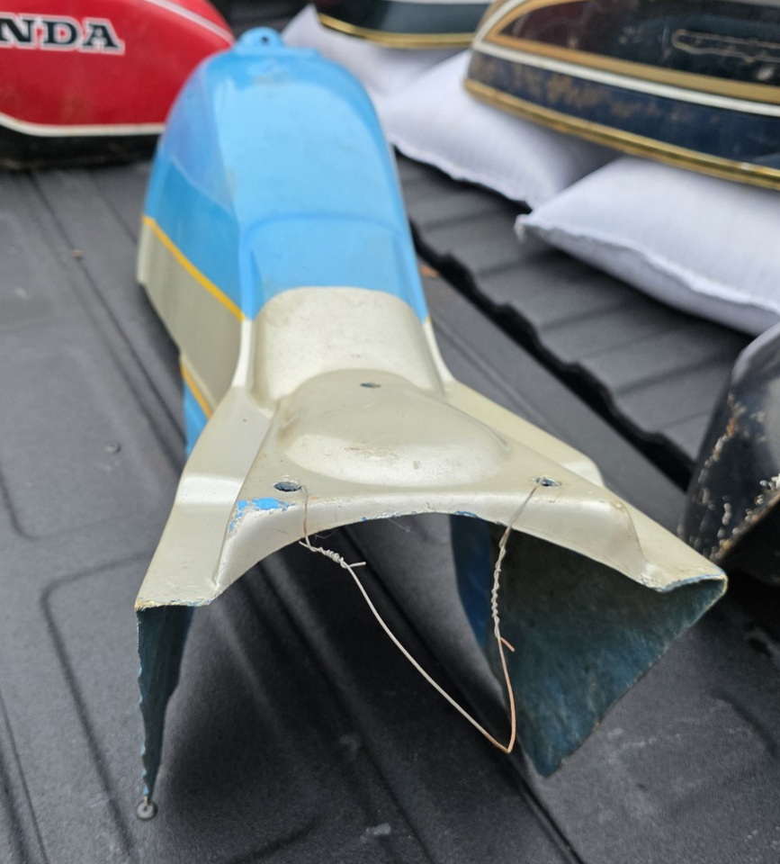 NOS VINTAGE BULTACO ALPINA MOTORCYCLE GAS TANK FIBERGLASS BLUE SILVER ...