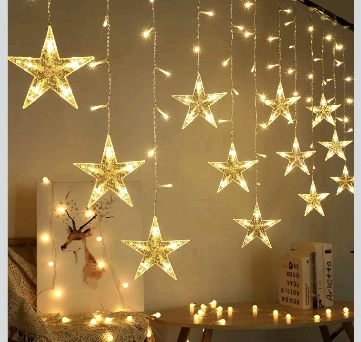 BLOOMWIN Christmas Star String Light Indoor Curtain Icicle Light ...