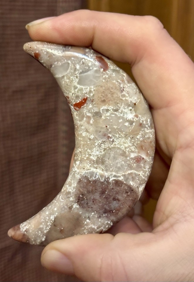 Pudding Stone Conglomerate Palm Stone - Crescent Moon - Polished ...