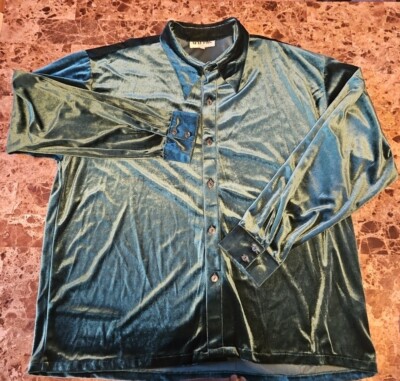 MALTOS Vintage Mens Size 3XL Shiney Green 100% Polyester Button Front ...