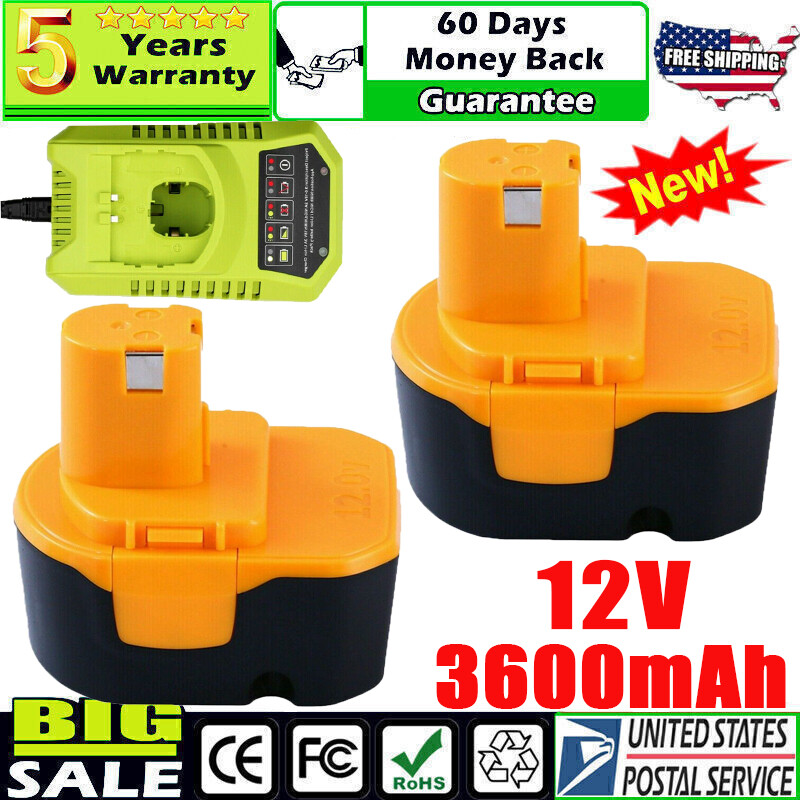 12V For Ryobi 12 Volt 3.6Ah 1311148 Ni-Mh Battery/Charger B-8286 ...