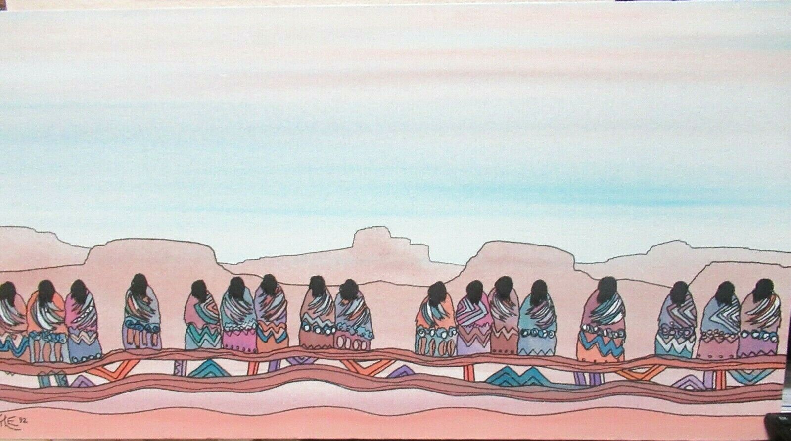 KYLE "THE GATHERING" TUCSON ORIGINAL OIL ON CANVAS PAINTING DATED 1992 ...