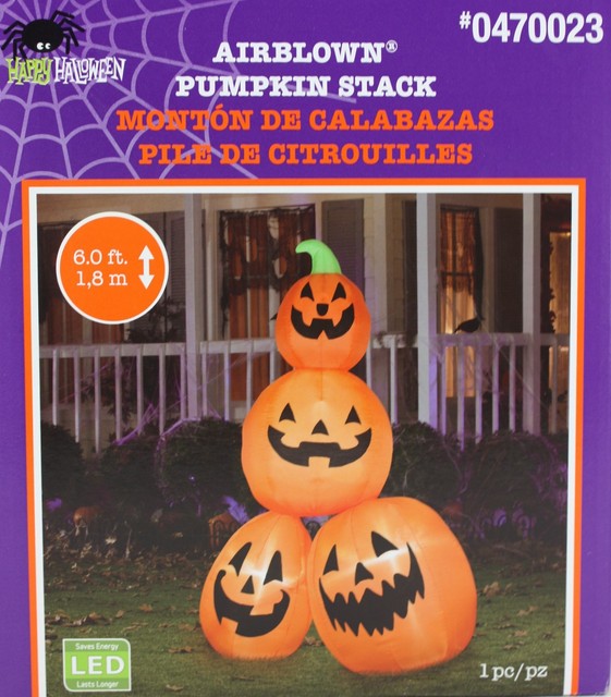 Gemmy Inflatable Airblown Pumpkin Stack Outdoor Halloween Decoration ...