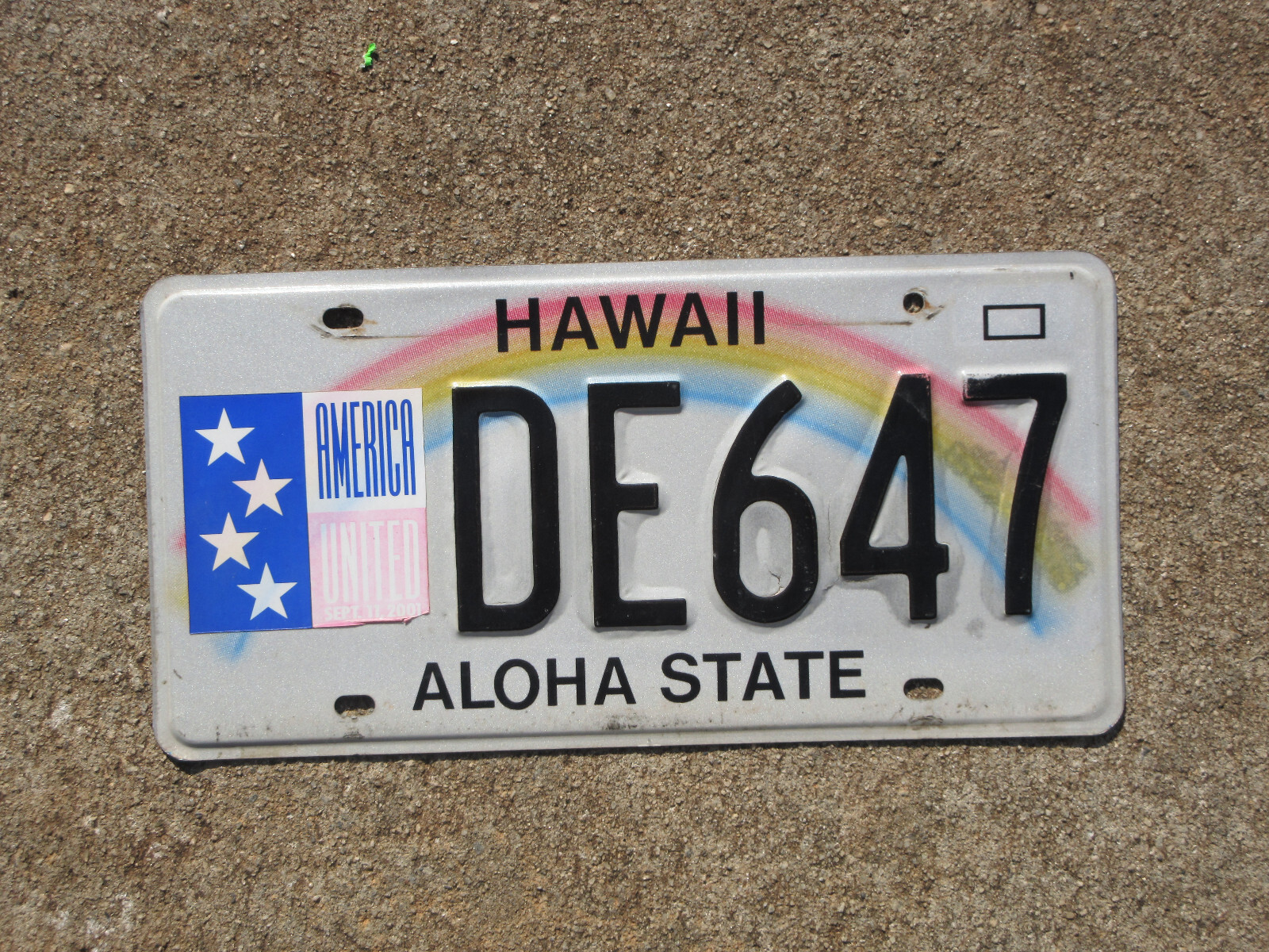 Hawaii America United License Plate DE647 September 11 2001 USA SEPT HI ...