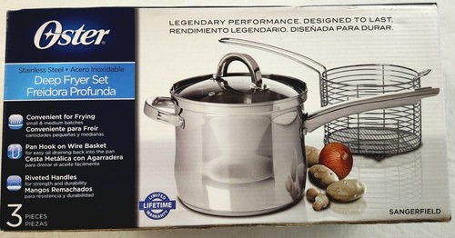 Oster-Sangerfield 3-pc Deep Fryer Set Stainless Steel Glass Lid Basket ...