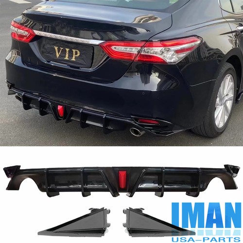 GLOSSY BLACK REAR BUMPER DIFFUSER W/LED LIGHT FOR TOYOTA CAMRY LE XLE ...