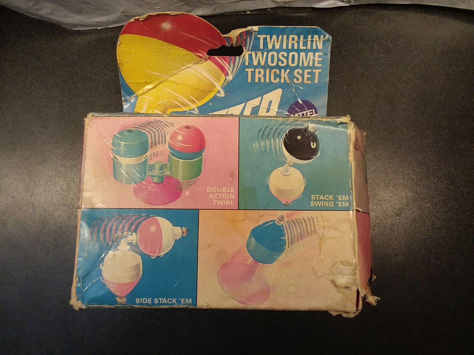 Vintage 1969 Mattel WIZZZER Twosome Trick Set Spinning Tops w/ box ...