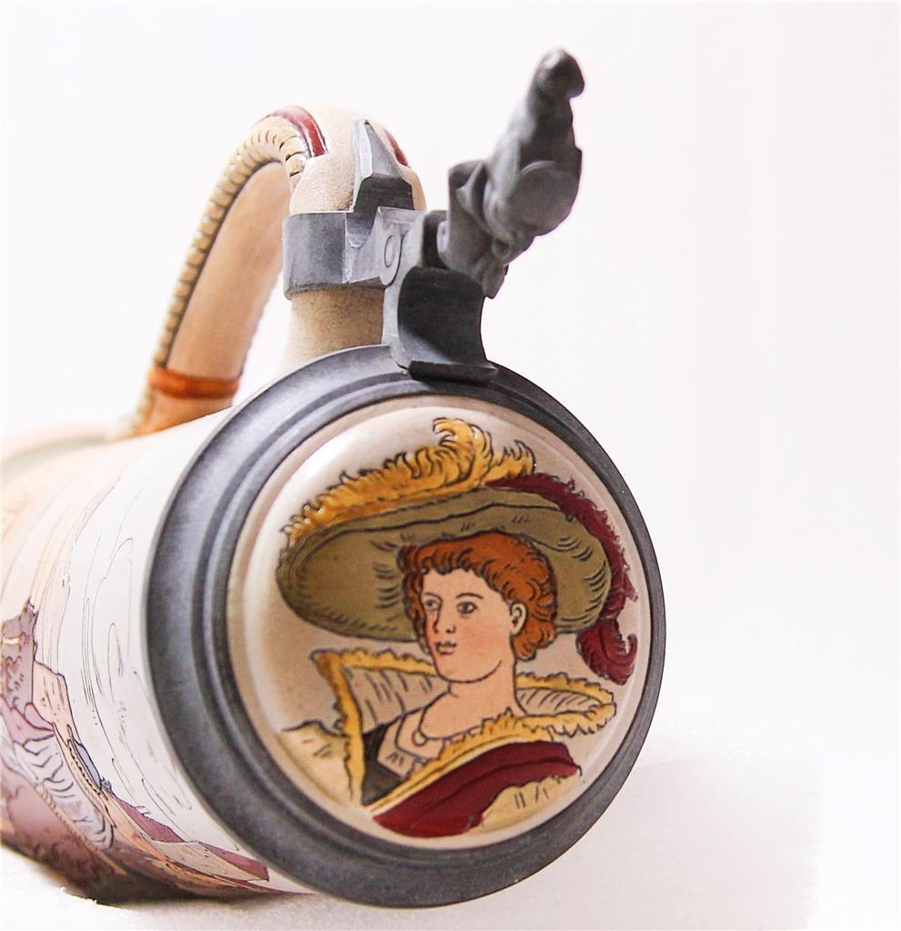 Antique German Beer Stein by Marzi/Remy Etched Renaissance Riders #1621 ...