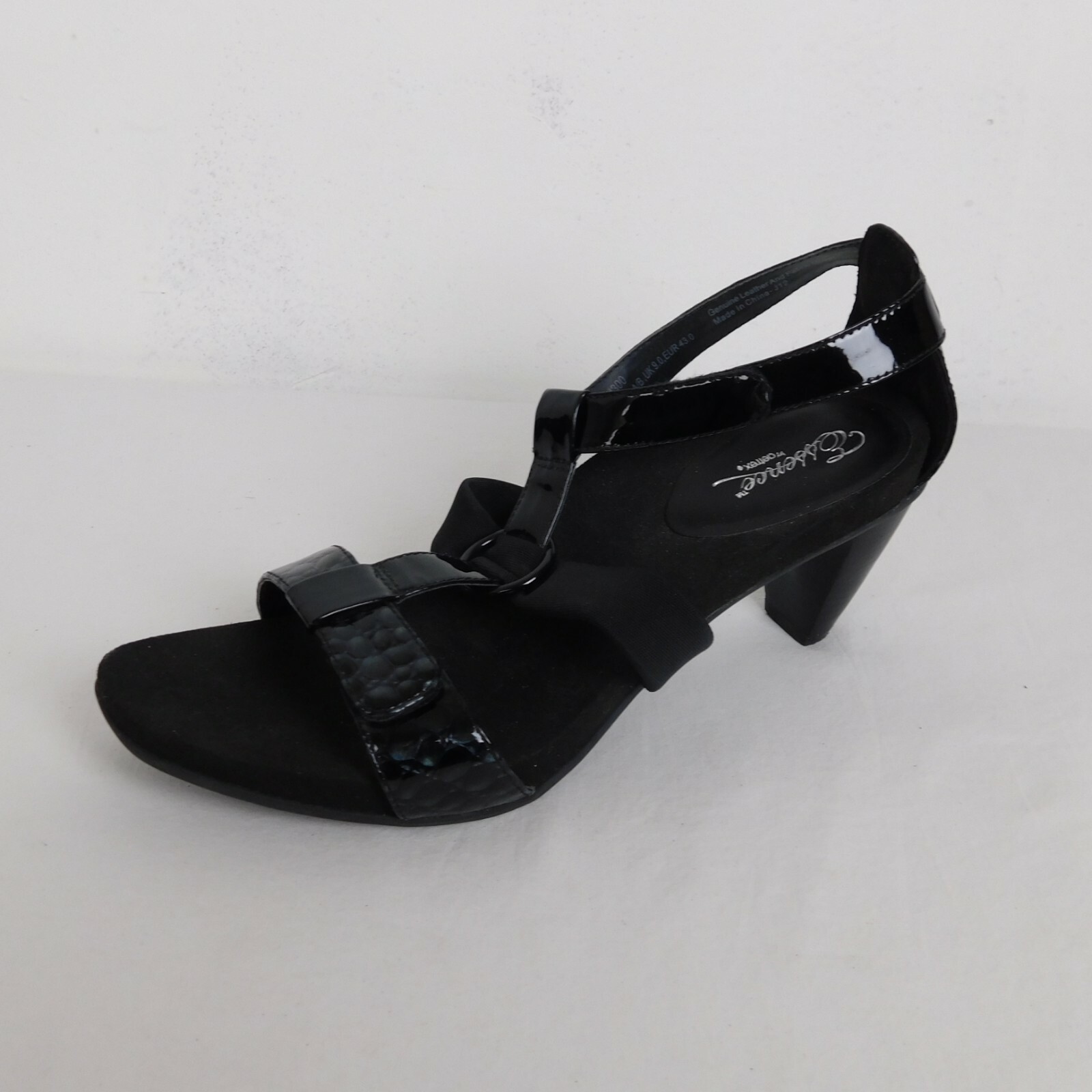 Essence by Aetrex Women Shoe 11 A/B Black Leather Sandal 2.5" Heel Hook ...