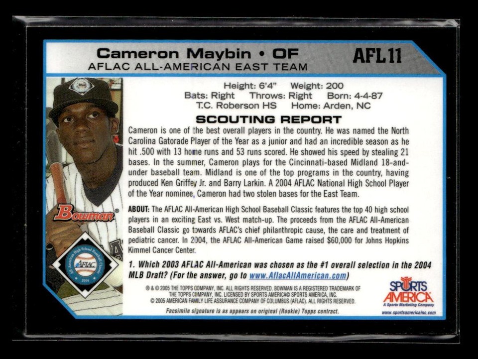 2004 Bowman Draft Picks & Prospects #AFL11 Cameron Maybin AFLAC IN ...