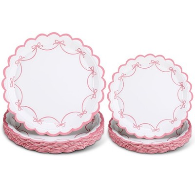 50 Pcs Pink Bow Plates 7 and 9 Inch Coquette Bow Paper Plates Coquette ...