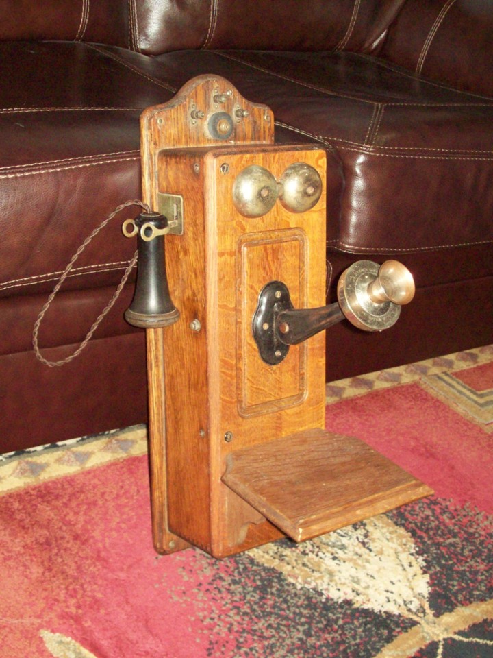 Early Hand-Crank Antique Oak Wall Phone ~ This Old Piece Displays Well ...