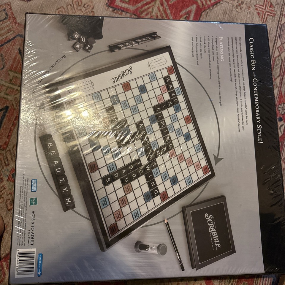 SCRABBLE ONYX EDITION Rotating Board Woof Tiles NOS Sealed Tiles And ...